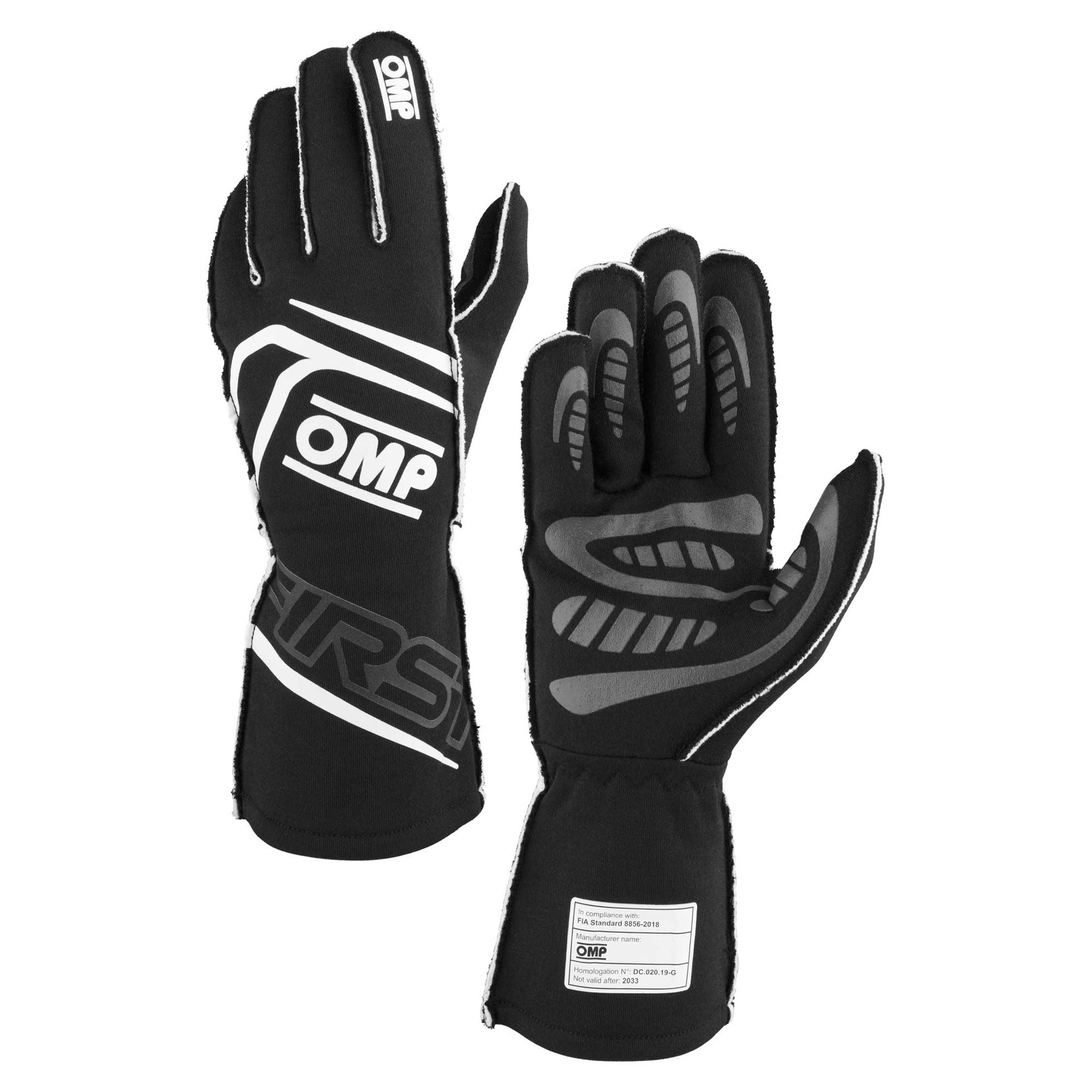 OMP FIRST Racing Gloves Black & White (FIA Approved) – C Bradley Motorsport